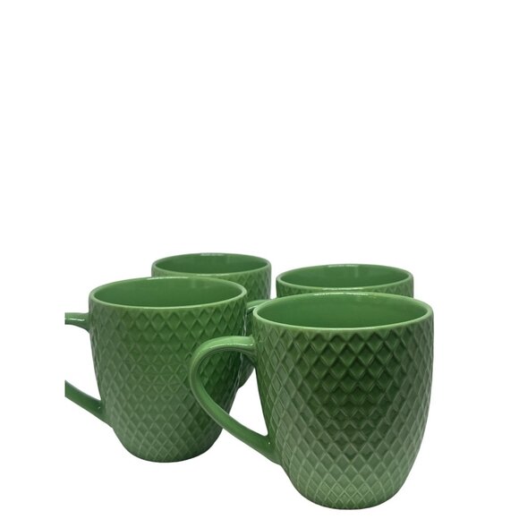 Unknown | Dining | Vtg Green Diamond Pattern Stoneware Mugs Set Of 4 ...